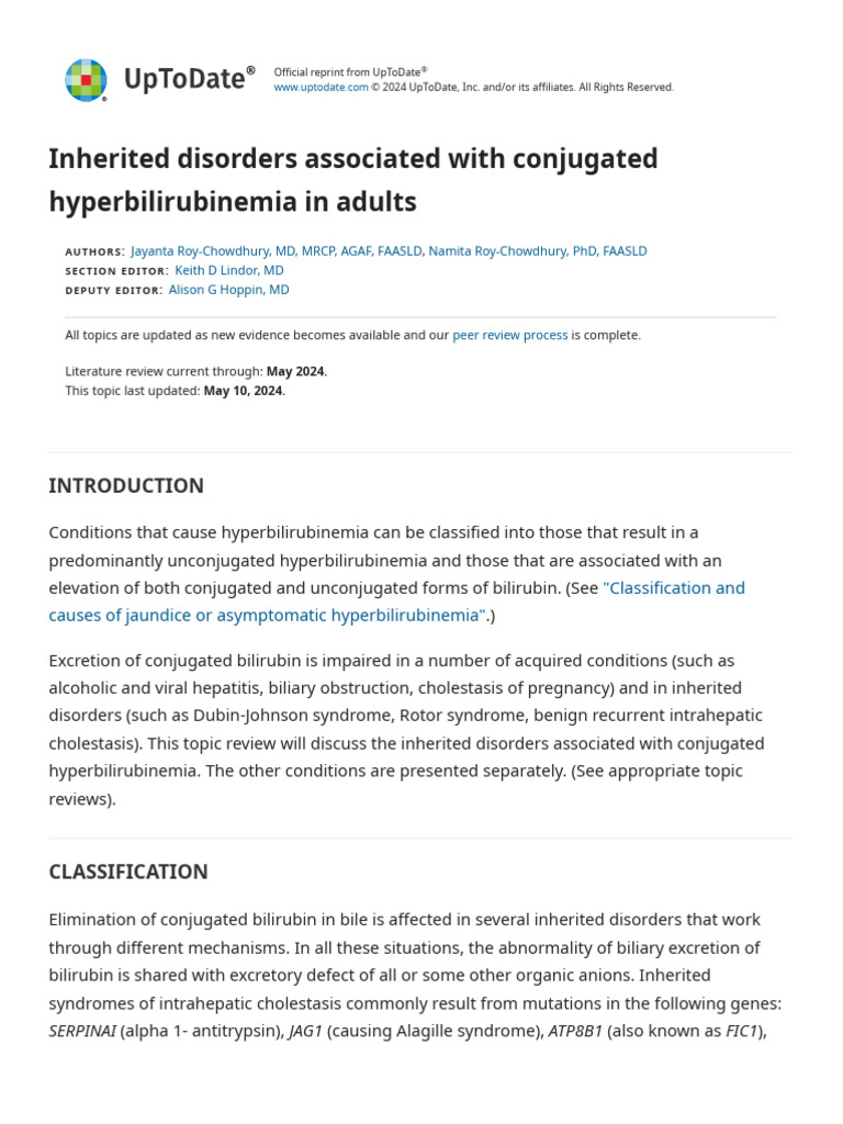 Inherited Disorders Associated With Conjugated Hyperbilirubinemia in Adults - UpToDate | PDF ...