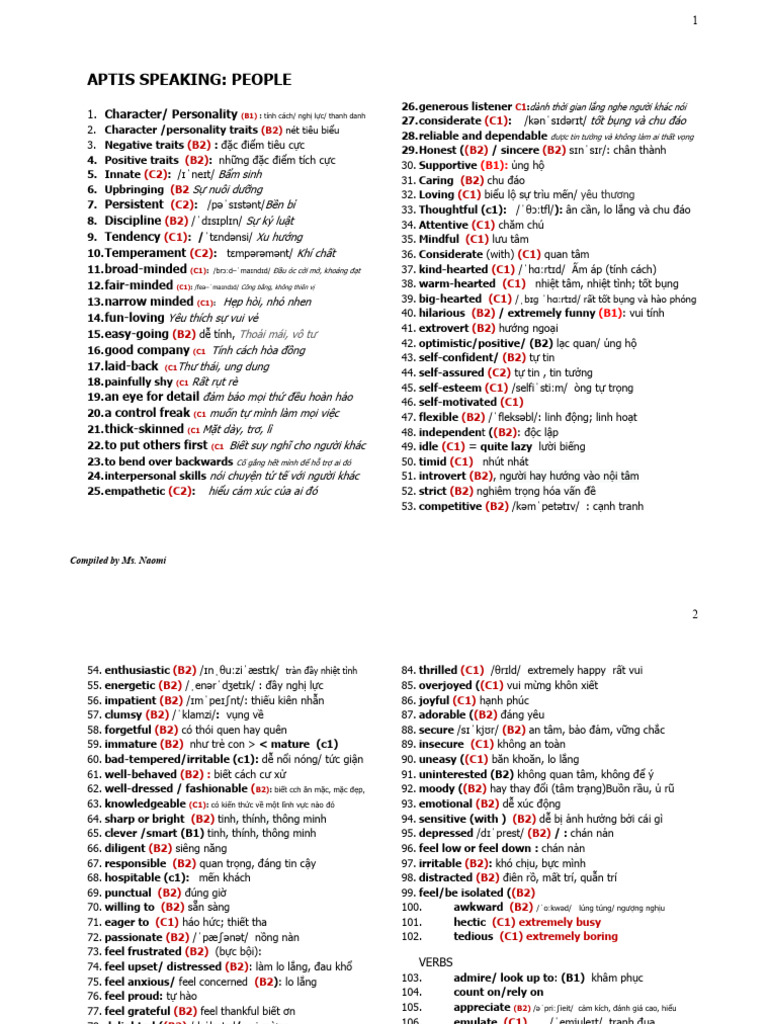 Aptis Speaking - People - Ms Naomi | PDF