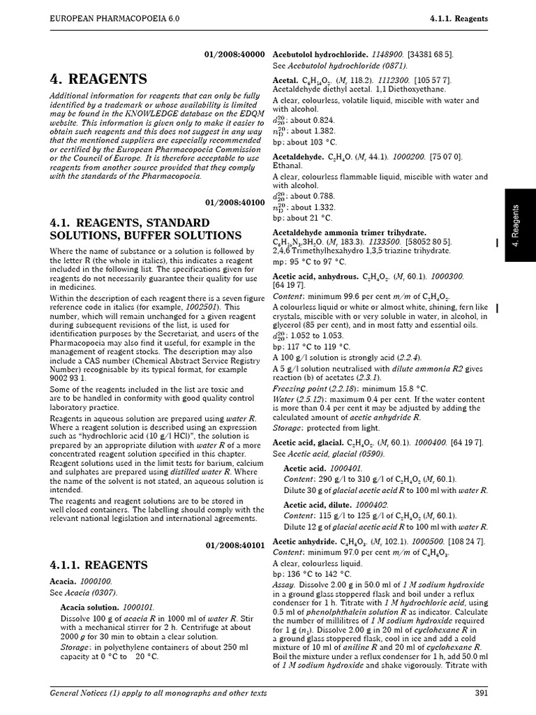 4.1. 1. Reagents 40101e | PDF | Solubility | Acetic Acid