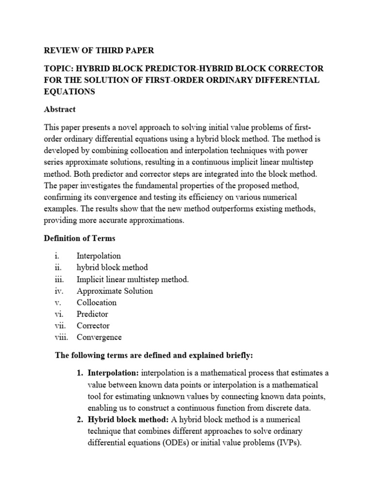 REVIEW OF THIRD PAPER | PDF | Numerical Analysis | Ordinary ...
