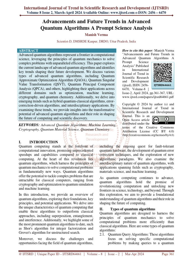 Advancements and Future Trends in Advanced Quantum Algorithms A Prompt ...