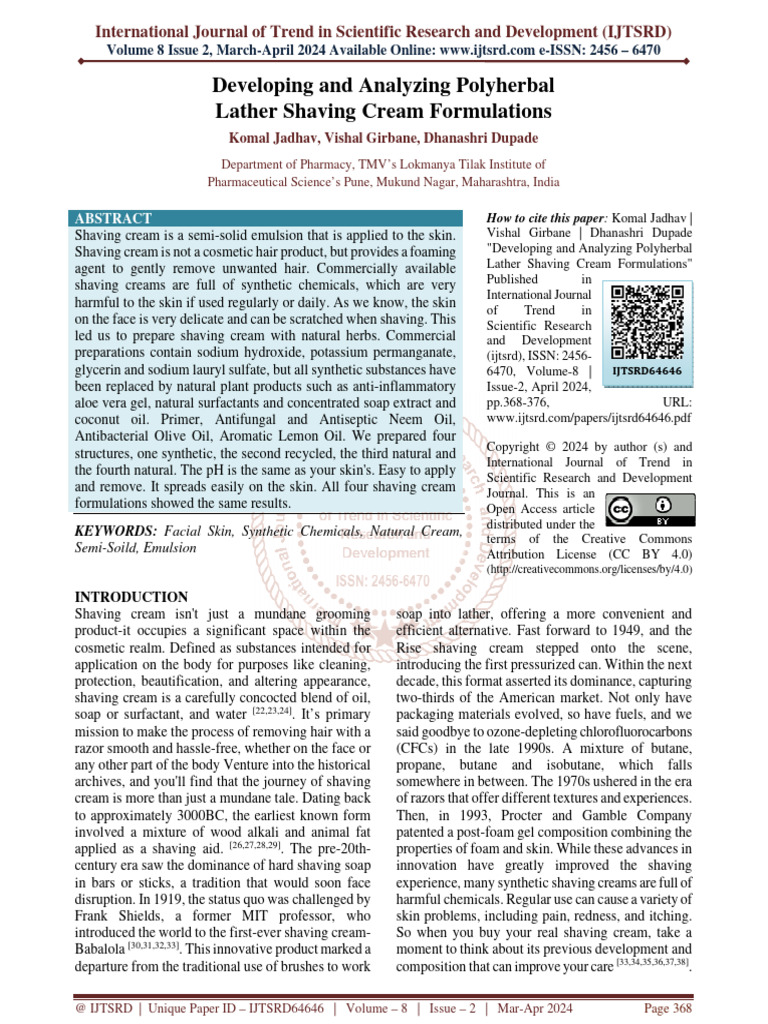 Developing and Analyzing Polyherbal Lather Shaving Cream Formulations ...