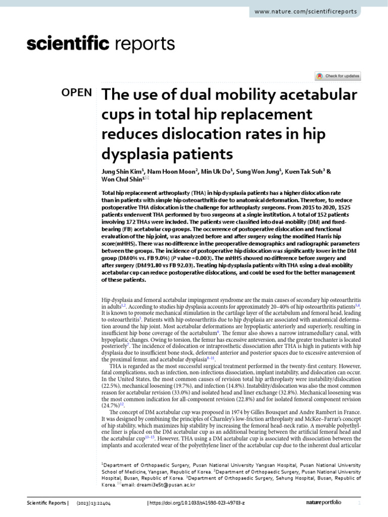 The Use of Dual Mobility Acetabular Cups in Total Hip Replacement ...