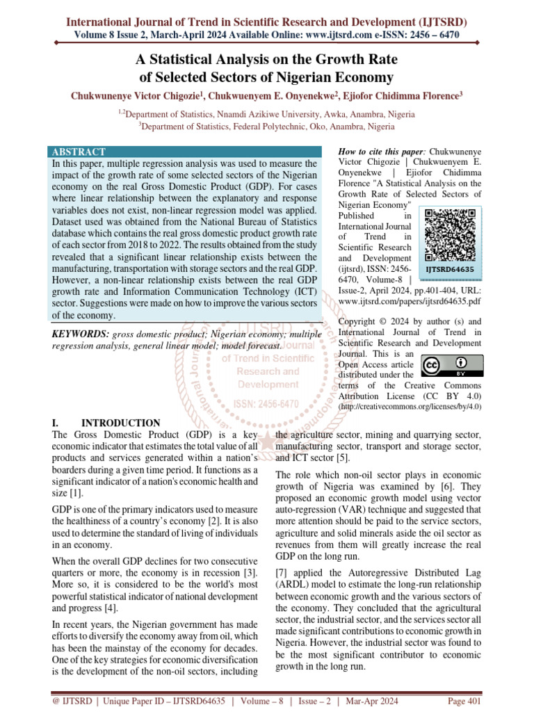 A Statistical Analysis On The Growth Rate of Selected Sectors of Nigerian Economy | PDF | Errors ...