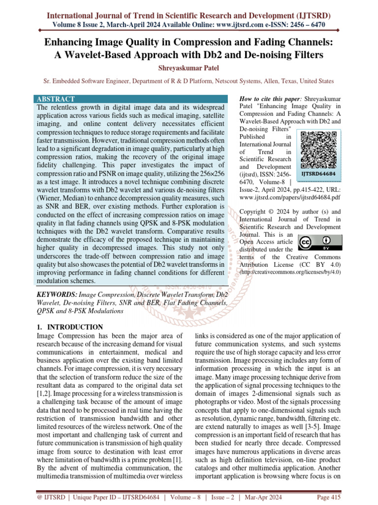 Enhancing Image Quality in Compression and Fading Channels A Wavelet ... Enhancing Image Quality in Compression and Fading Channels A Wavelet ...
