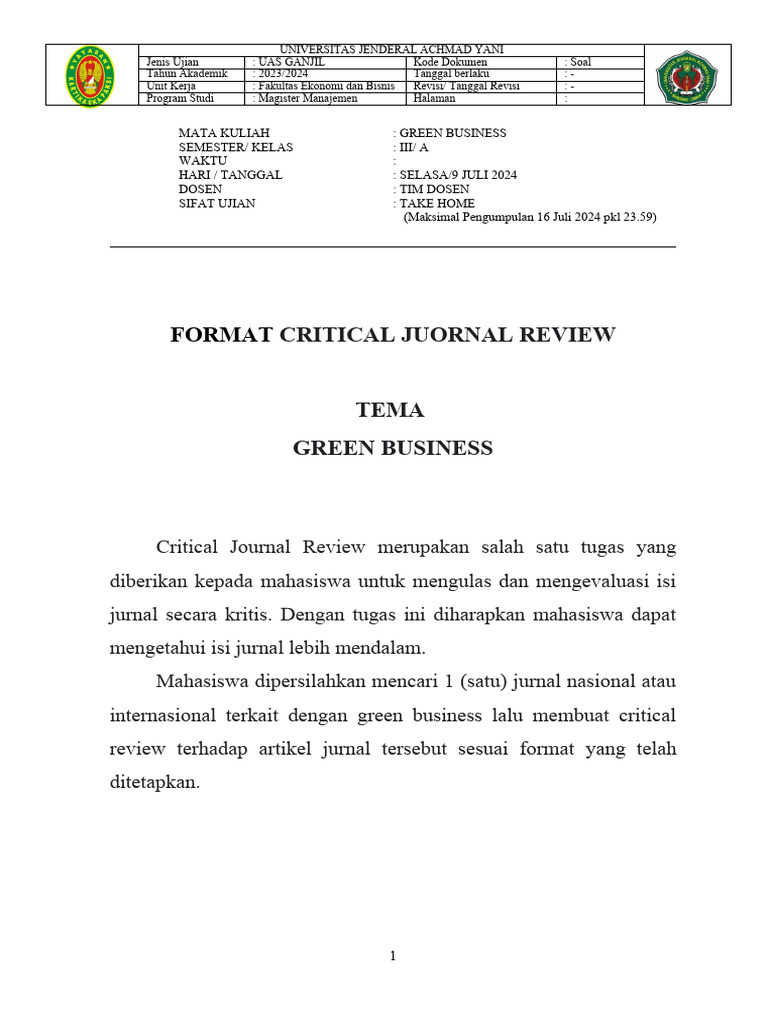 Soal UAS Green Business Juli 2024 | PDF