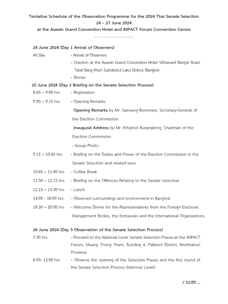 Schedule of The 2024 Senate Selection | PDF