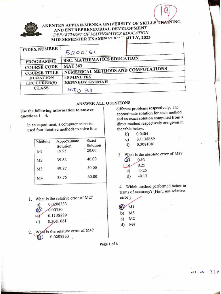 Numerical Analysis Mid Sem July 2023 | PDF