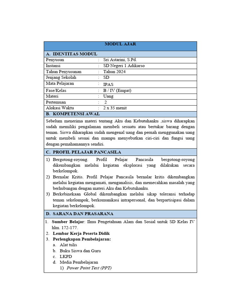 Modul Ajar IPAS KLS 4 | PDF