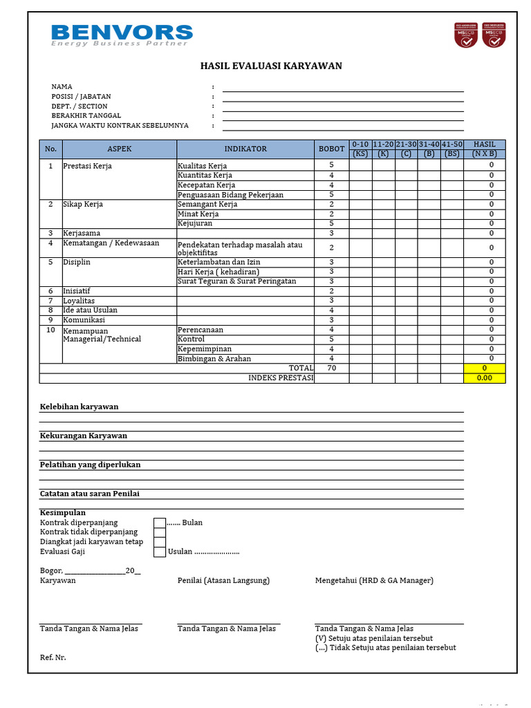 Form Evaluasi Karyawan | PDF