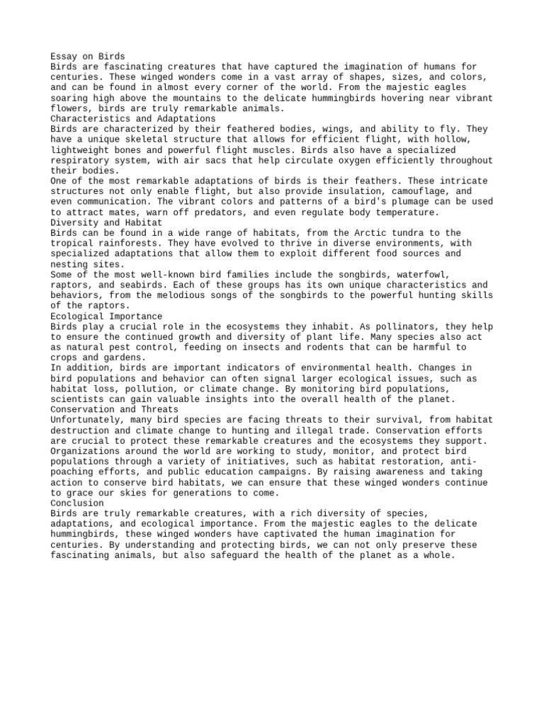 Essay On Bird | PDF | Birds | Conservation Biology