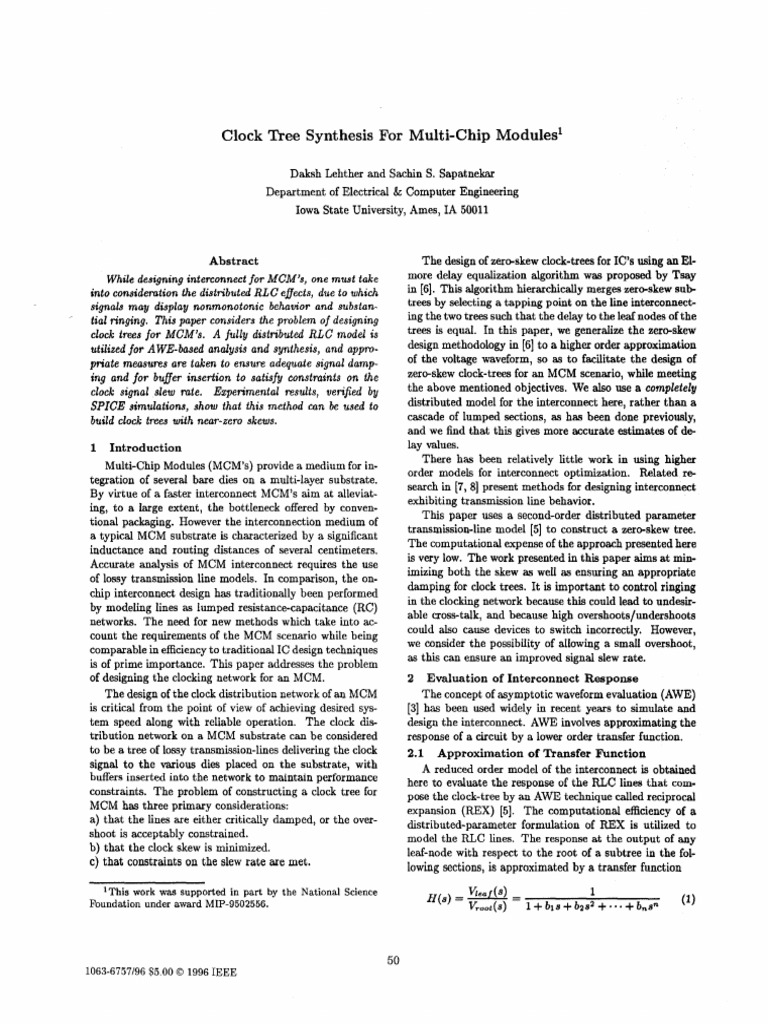 Clock Tree Synthesis For Multichip Modules | PDF | Electricity ...