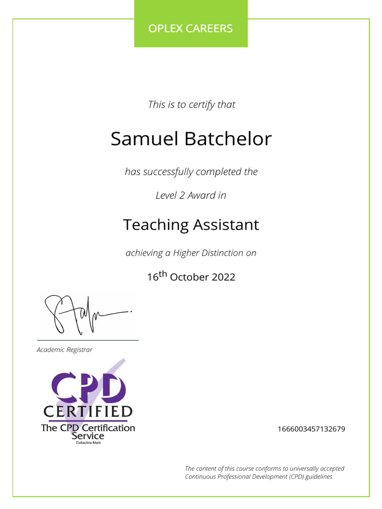 Samuel Batchelor: Teaching Assistant | PDF