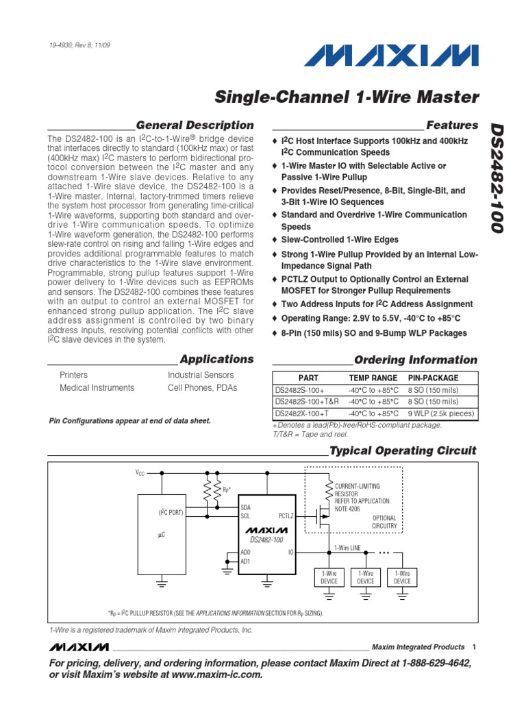 DS2482-100 Rev.8 (Nov.2009) | PDF | Pointer (Computer Programming) | Electronic Circuits