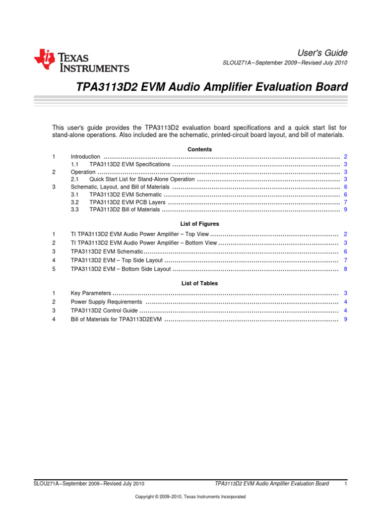 TPA3113D2 EVM Audio Amplifier Evaluation Board: User's Guide | PDF ...