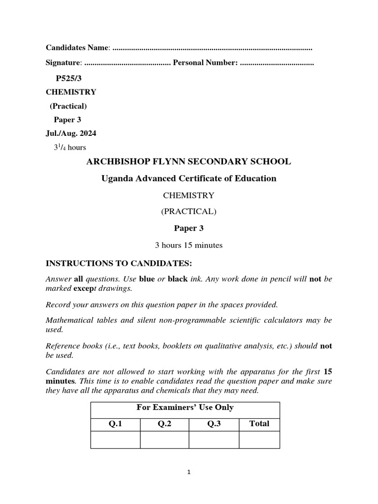 Chemistry Practical Exam Guide | PDF | Chemistry | Titration
