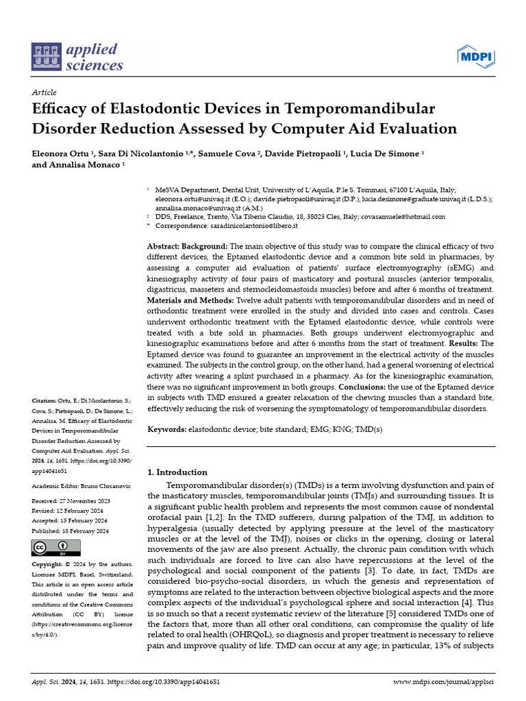 Efficacy of Elastodontic Devices in Temporomandibular Disorder ...