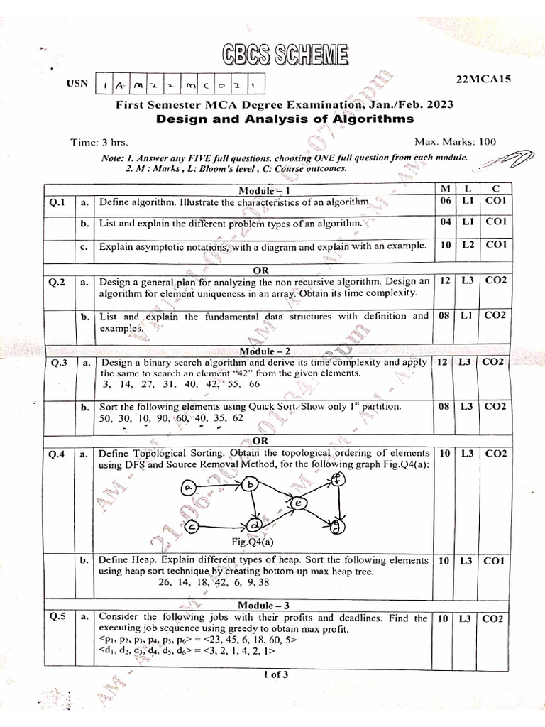 DAA Question Paper 2023 | PDF DAA Question Paper 2023 | PDF