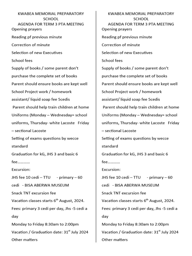 Pta Agenda For Term 3 2023.24 | PDF