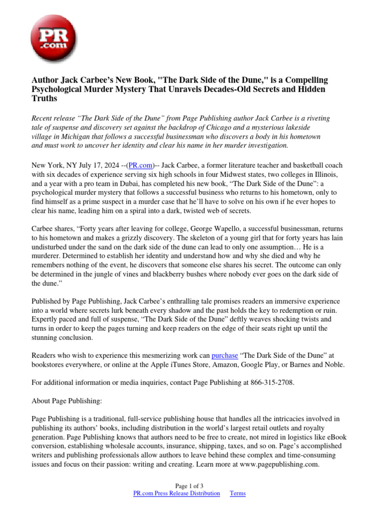 Author Jack Carbee's New Book, "The Dark Side of The Dune," Is A ...