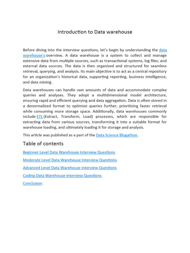 Introduction To Data Warehouse | PDF | Data Warehouse | Databases