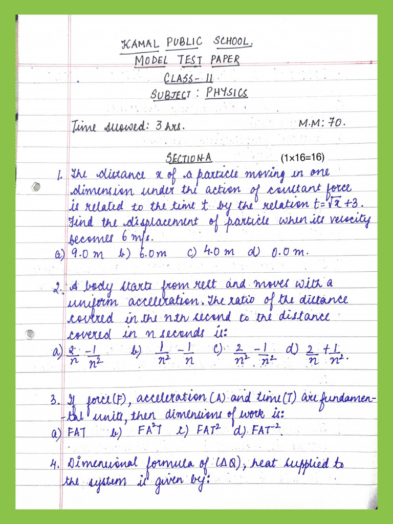 CL 11 Physics MTP. | PDF