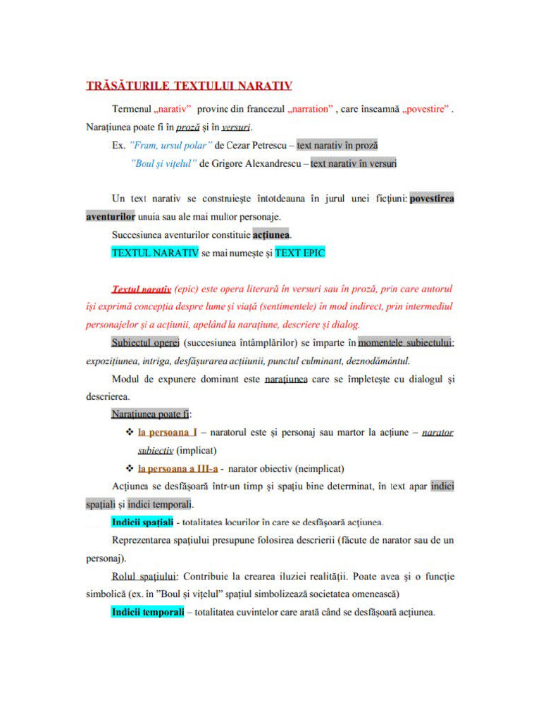 trasaturile textului narativ | PDF