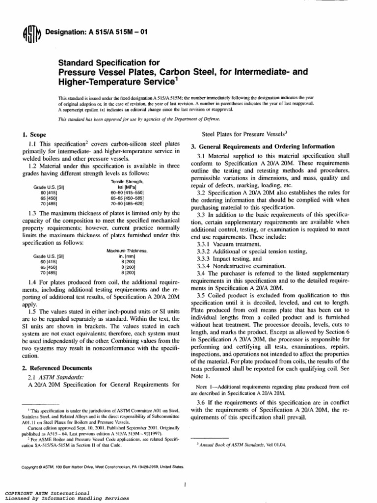 Astm A515 2001 Compress | PDF | Steel | Boiler