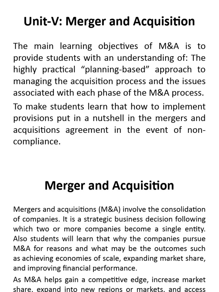 Unit-5 Merger & Acquisition | PDF | Mergers And Acquisitions ...