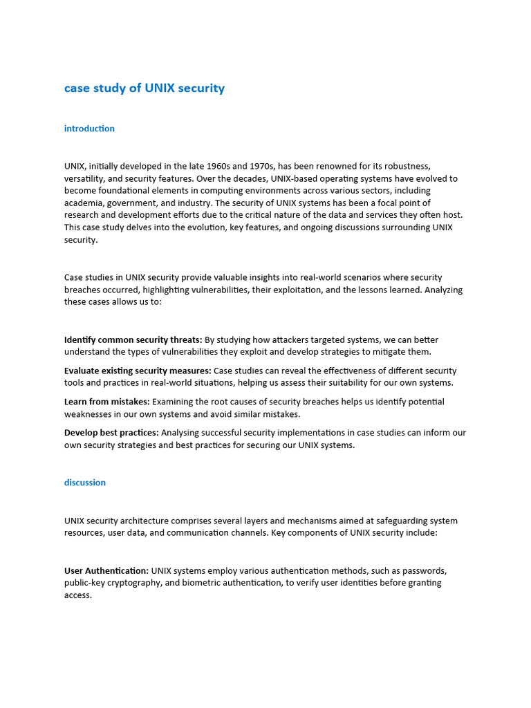 Case Study of UNIX Security | PDF | Security | Computer Security