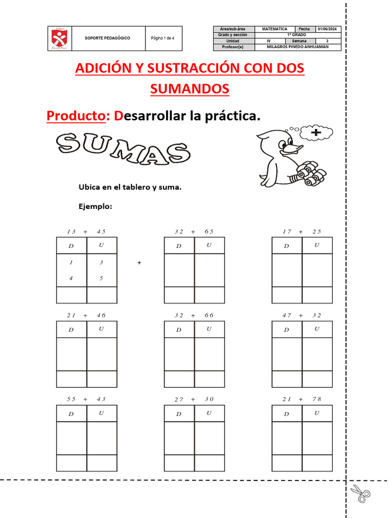 Sesion 39 Suma y Resta de Dos Sumandos | PDF