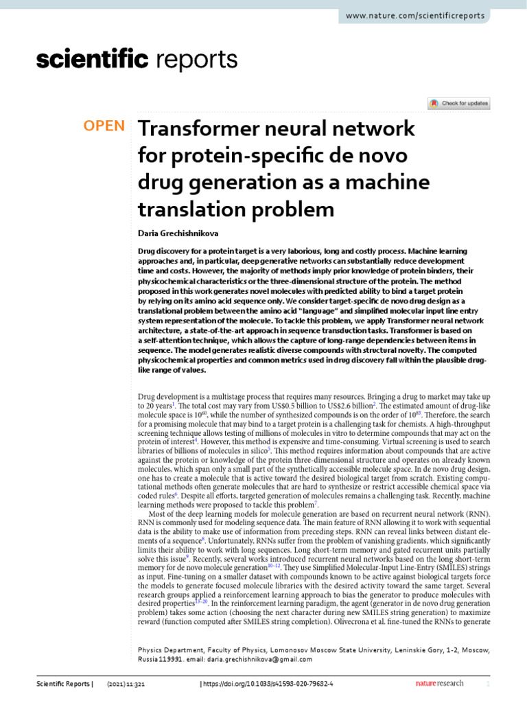 Transformer Neural Network For Protein Specific de Novo Drug Generation ...