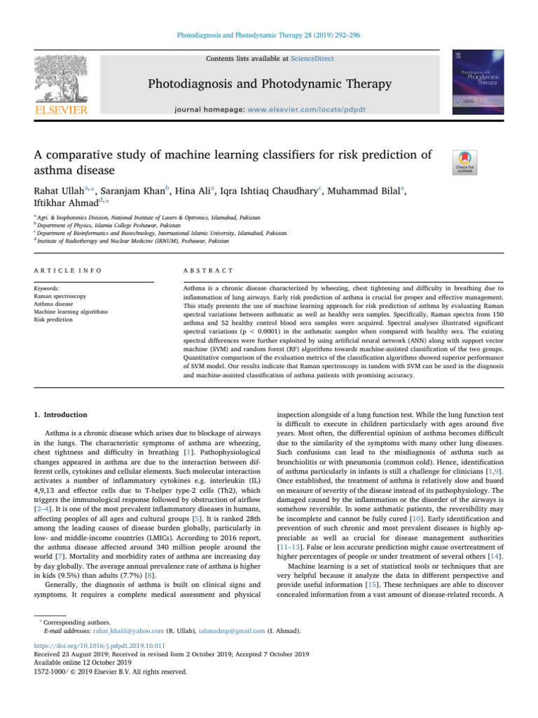 A Comparative Study of Machine Learning Classifiers For Risk Prediction of Asthma Disease | PDF ...