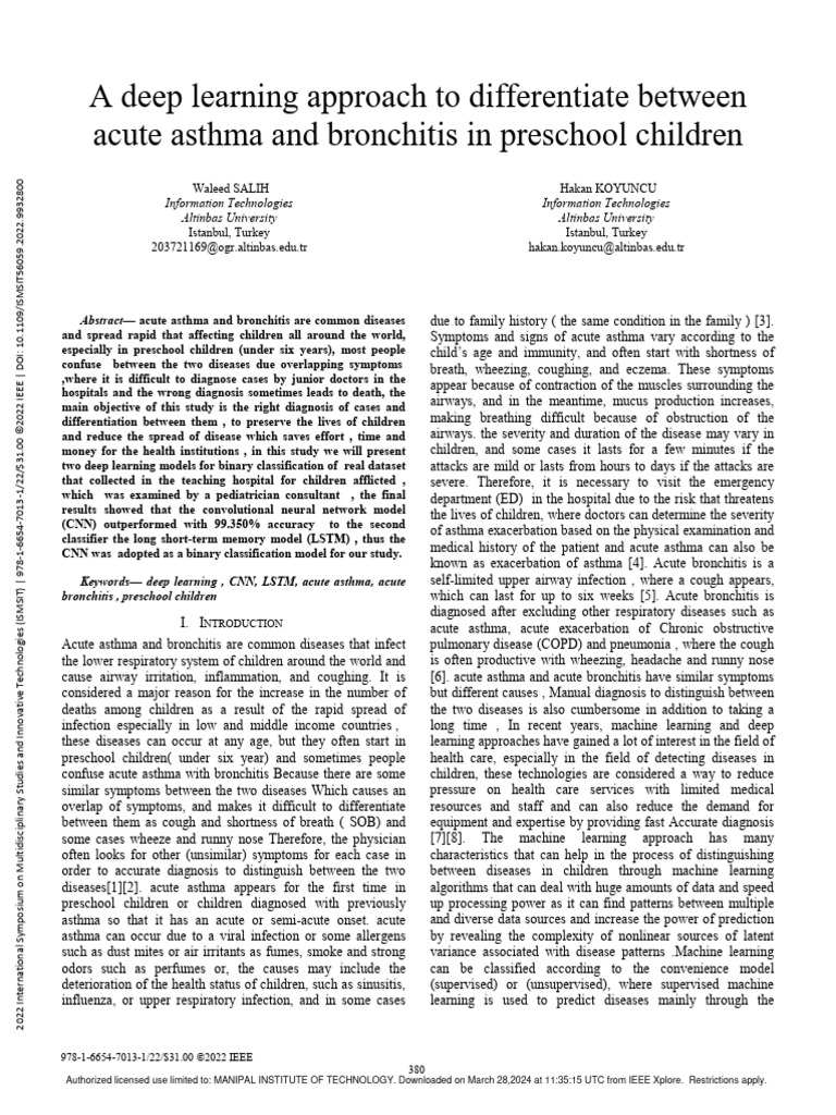 Deep Learning for Asthma vs. Bronchitis | PDF | Asthma | Bronchitis