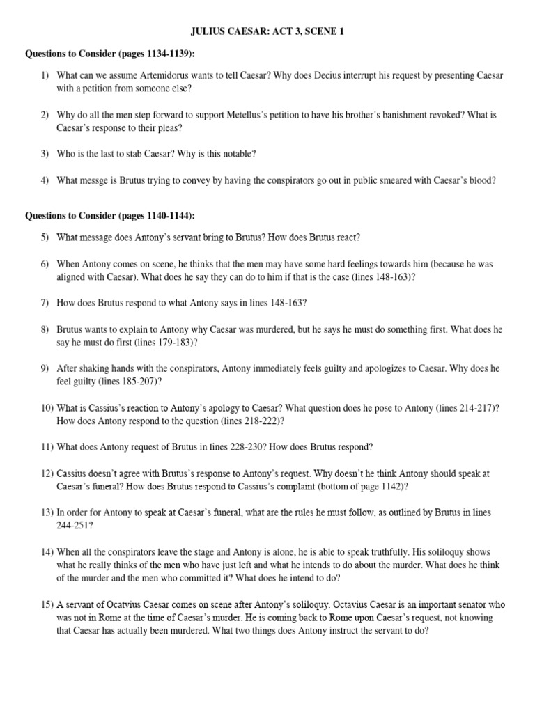 JC - Act 3 Scene 1 Questions | PDF | Mark Antony | Julius Caesar