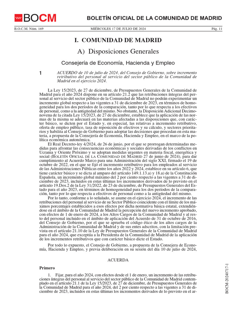 Bocm 20240717 1 | PDF | Madrid | Gobierno