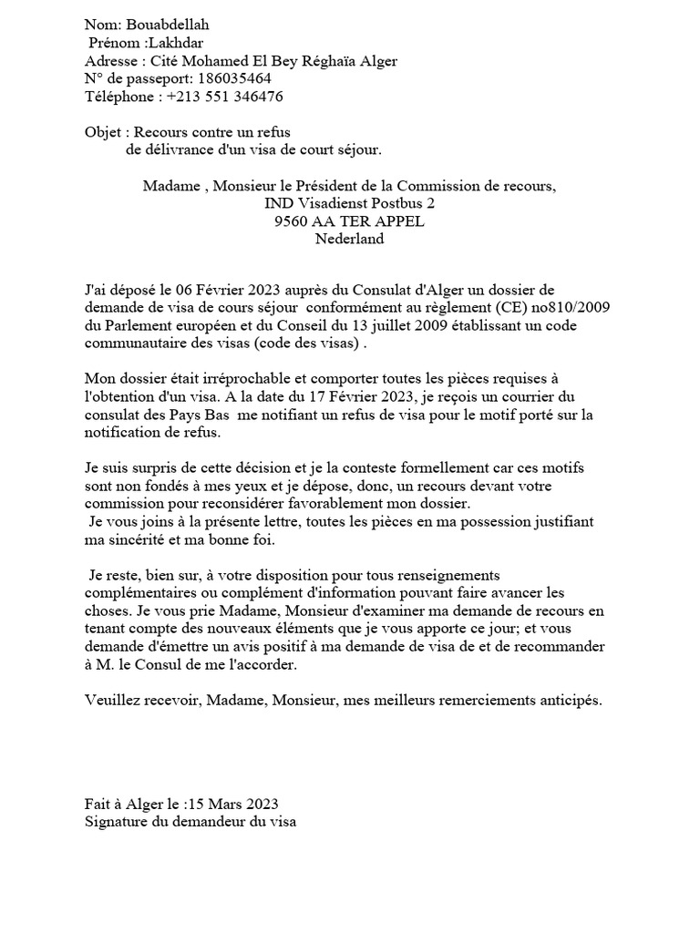 Recours contre refus de visa court séjour | PDF