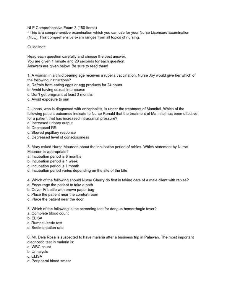 NLE Comprehensive Exam 3 (150 Items) | PDF | Uterus | Nursing
