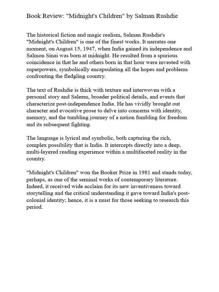 Midnight's Children Book Review | PDF