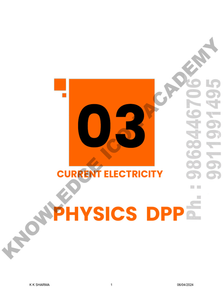 Current Electricity DPP | PDF | Electrical Resistance And Conductance ...