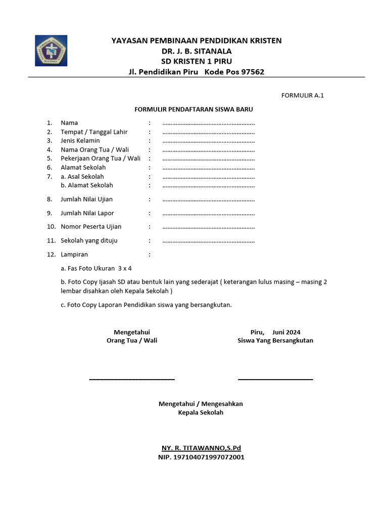 Formulir A1 A2 Untuk Daftar Ke SMP Negeri | PDF