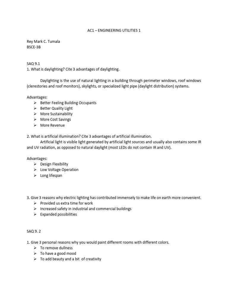 AC1 - LM9 - SAQs - Tumala, Rey Mark | PDF | Lighting | Compact Fluorescent Lamp