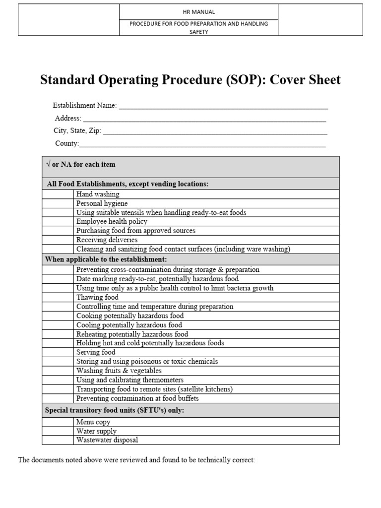 SOP-Food safety 25 | PDF | Hand Washing | Food Safety