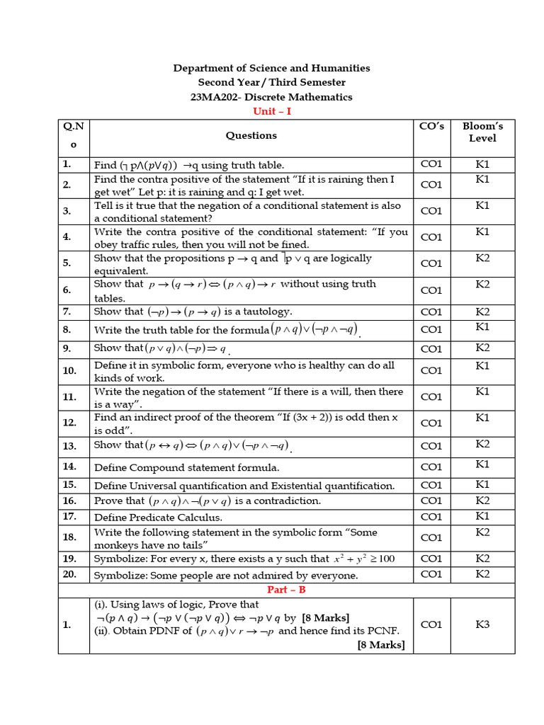 Discrete Mathematics Exam Questions | PDF | Group (Mathematics ...