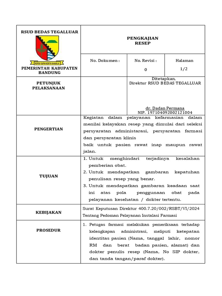 Pkpo 5.1a Dokumen Pengkajian Resep Dan Telaah Obat | PDF | Kesehatan ...