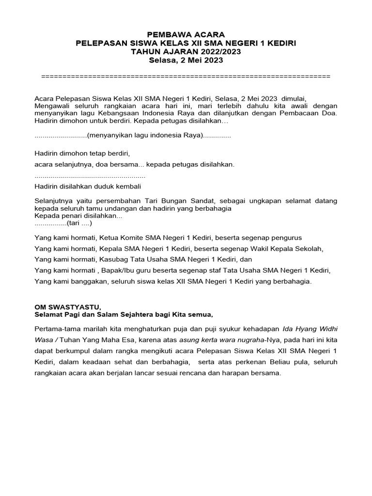 Teks MC Graduation 2023 | PDF