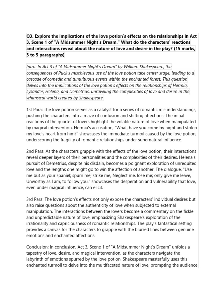 Midsummer Night Dream Act 2 Scene 2 and Act 3 Scene 1 Q Ans | PDF | A ... Midsummer Night Dream Act 2 Scene 2 and Act 3 Scene 1 Q Ans | PDF | A ...