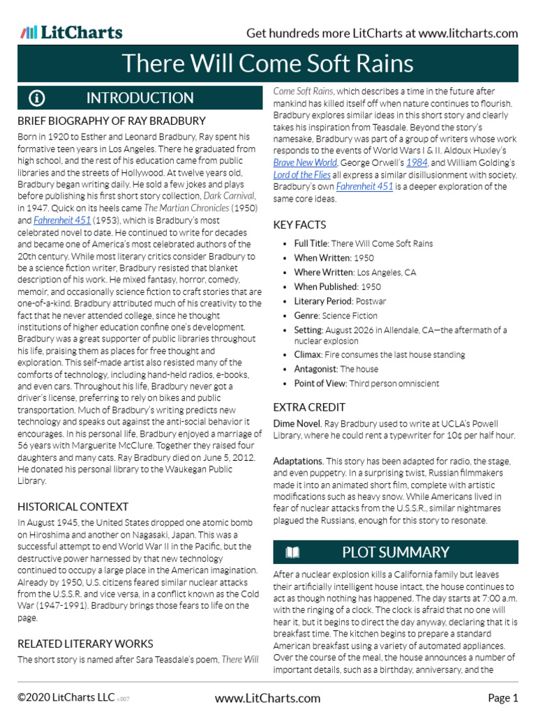 There Will Come Soft Rains LitChart | PDF | Ray Bradbury