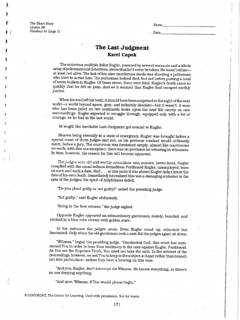 The Last Judgment Story and Ques | PDF