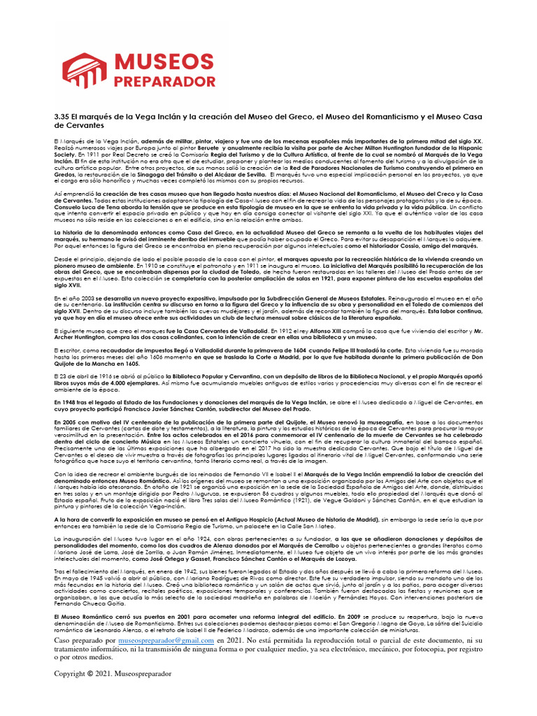 3.35 A El marqués de la Vega Inclán y la creación del Museo del Greco, el Museo del Romanticismo ...
